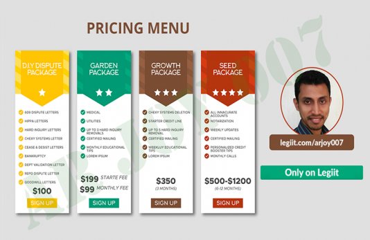Comparison Chart Price List Menu Table Design | Legiit