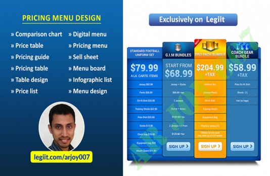 Comparison Chart Price List Menu Table Design | Legiit