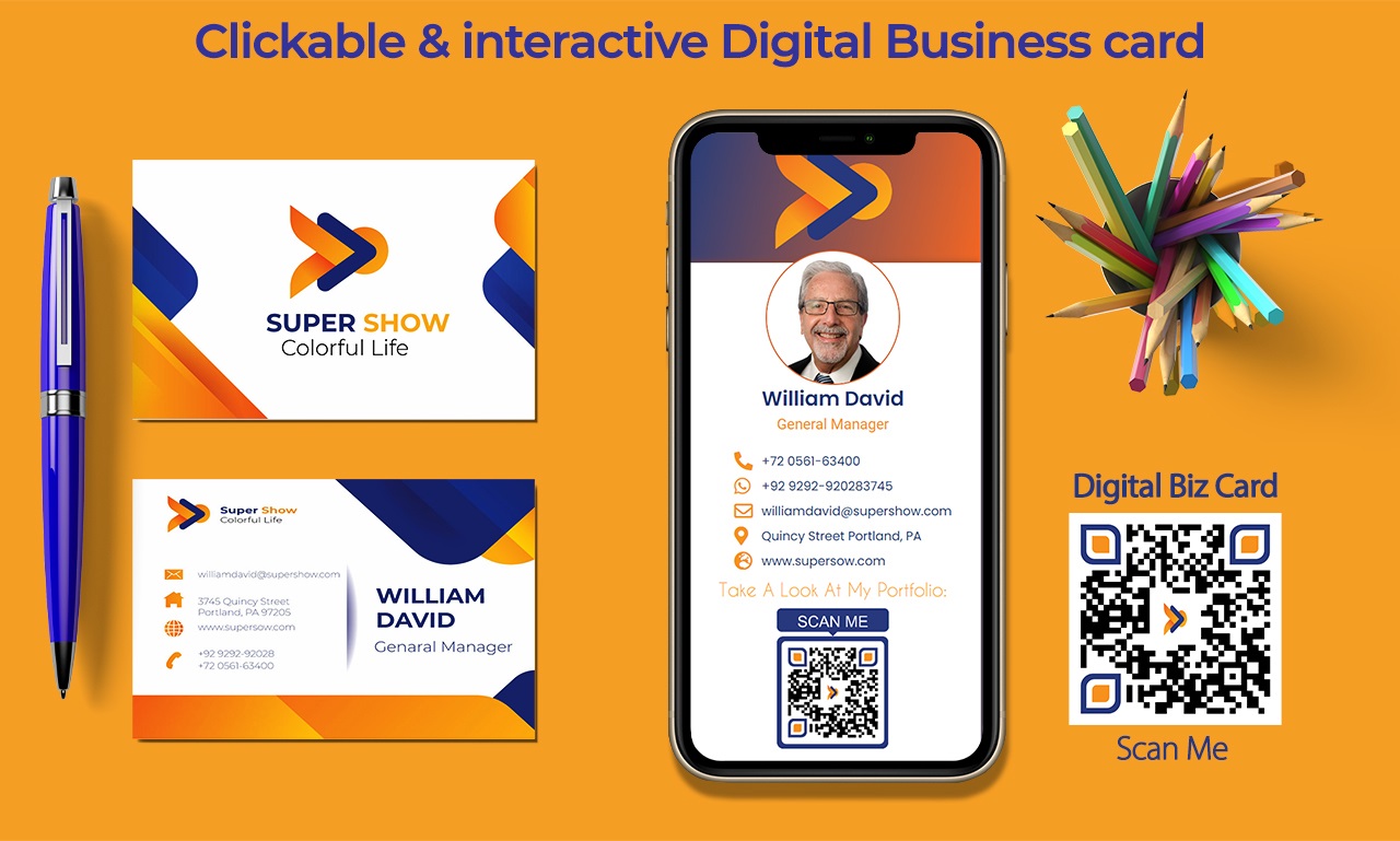 design clickable digital business card visiting card vcard with qrcode