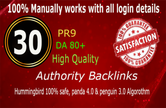 Manually Do 30 Pr9 DA 80+ Safe SEO Backlinks | Legiit