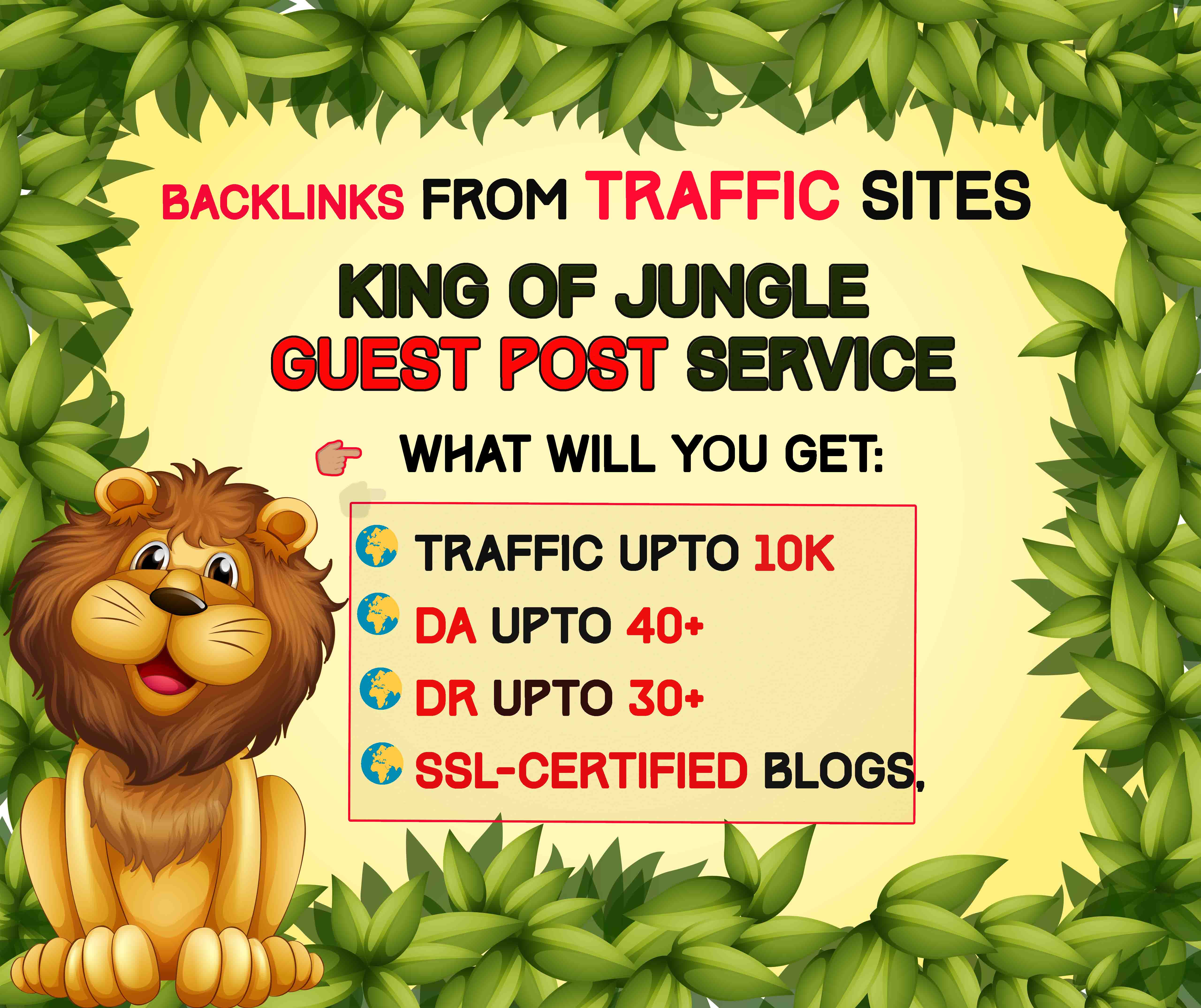 King Of Jungle Guest Post Service Traffic Upto 10K | Legiit